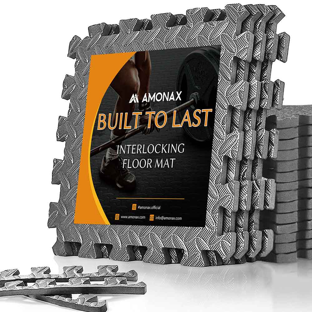 Interlocking Gym Flooring - Grey 30x30cm 18 TILES (17 SQ FT) | AMONAX